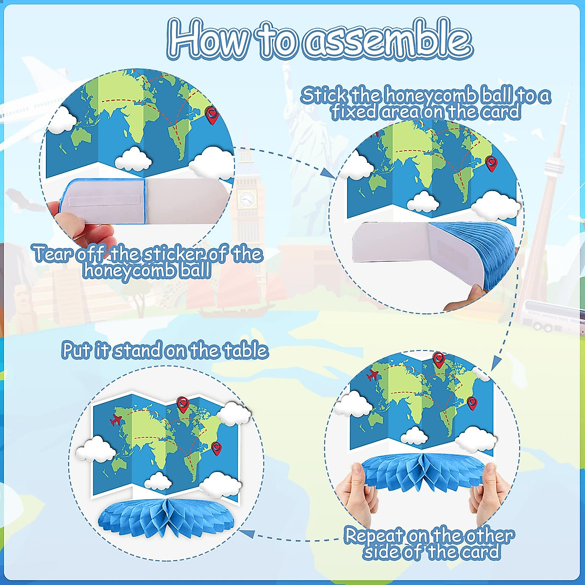 12PCS Travel Themed Party Decorations Travel Honeycomb Centerpieces Bon Voyage Party Decor Adventure Awaits Table Toppers for Baby Shower Retirement Birthday Party