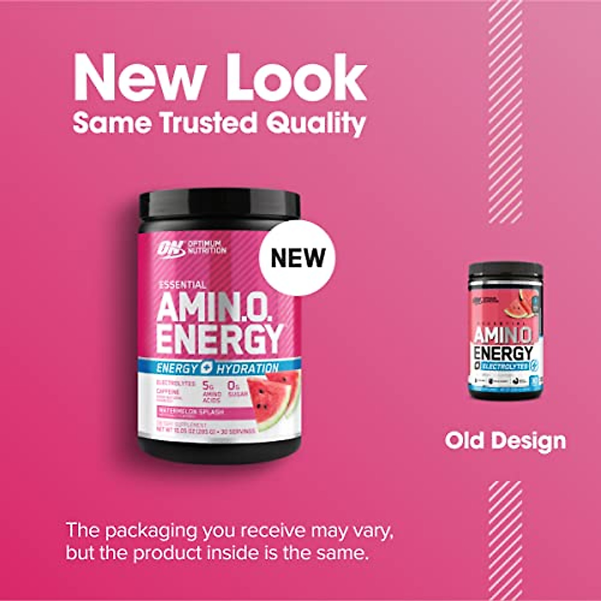 Optimum Nutrition Amino Energy Plus Electrolytes Energy Drink Powder, Caffeine for Pre-Workout Energy, Amino Acids / BCAAs for Post-Workout Recovery, Watermelon Splash, 30 Servings- Packaging May Vary