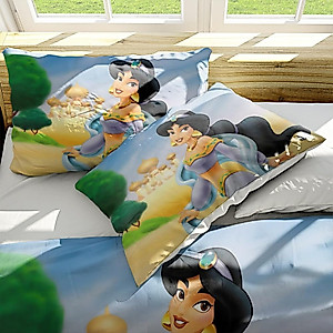 PONNYC Magic Lamp Jasmine Princess Duvet Cover Soft 3D Printed Bedding Set with Comforter Cover 3 Piece Set Includes 2 Pillowcases and 1 Duvet Cover Machine Washable (11,Twin (68"x86"))