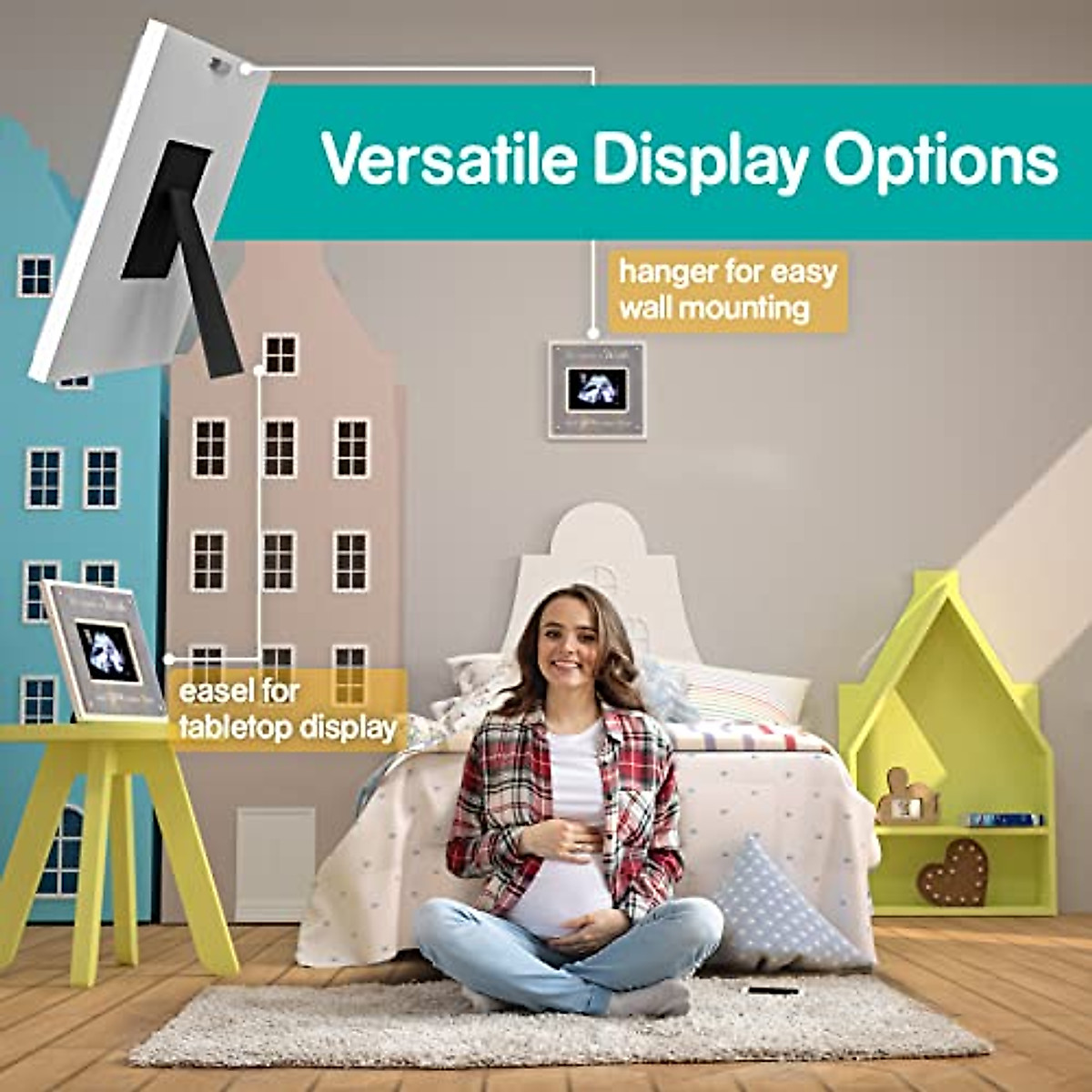 1Dino Premium Baby Sonogram Keepsake Picture Frame, Ultrasound Frame - 8.5" x 8.5" White/Grey Wood Photo Frame - Gift Idea for Expecting Parents, Baby Shower, First Time Mom/Dad Gifts, Nursery Decor