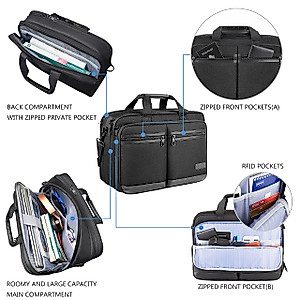 KROSER Laptop Bag Stylish Laptop Briefcase Fits Up to 17.3 Inch Expandable Water-Repellent Shoulder Messenger Bag Computer Bag with RFID Pockets for Business/Travel/School/College/Men/Women-Black