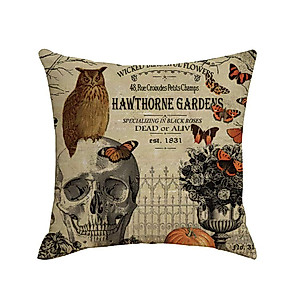 PSDWETS Happly Halloween Decorations Crow Skull and Pumpkin Pillow Covers Set of 4 Home Decor Cotton Linen Throw Pillow Covers Cushion Cover 18 X 18