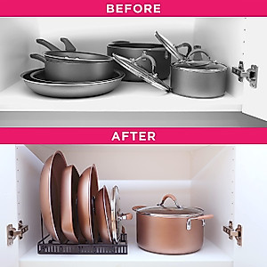 Berry Ave Adjustable Pan Organizer and Pot Rack with 8 Tiers, Rustproof Kitchen Cabinet Storage Organizer For Heavy Pots Pans and Cookware, Display On Counter w/ 3 Easy DIY Options