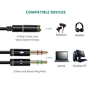 NANYI 3.5mm 4 Pin Female to 2x3.5mm 3 Pin Male Headphone Converter Head Audio Splitter Y Adapter Cable, 0.3M 1FT (Black)