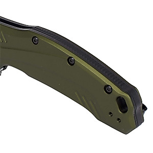 Kershaw Link Olive Stonewash Pocketknife, 3.25" CPM 20CV Steel Drop Point Blade, Assisted One-Handed Flipper Opening, Folding EDC, Stainless Steel, olive green