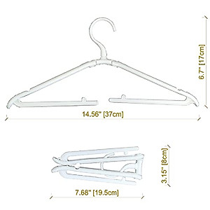 Fineget Folding Clothes Skirt Shirt Hangers with Clips Plastic Coat Travel Shoes Socks Shorts Hangers Foldable Collapsible Closet No Slip Heavy Duty White Hangers Retail Organizer 4 PCS + 8 Clips