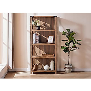 AMERLIFE 4-Tier Bookshelf, Tall Industrial Book Shelf, Rustic Wood & Metal X Frame Farmhouse Bookcase & Bookshelves for Living Room, Bedroom, Barn Wood