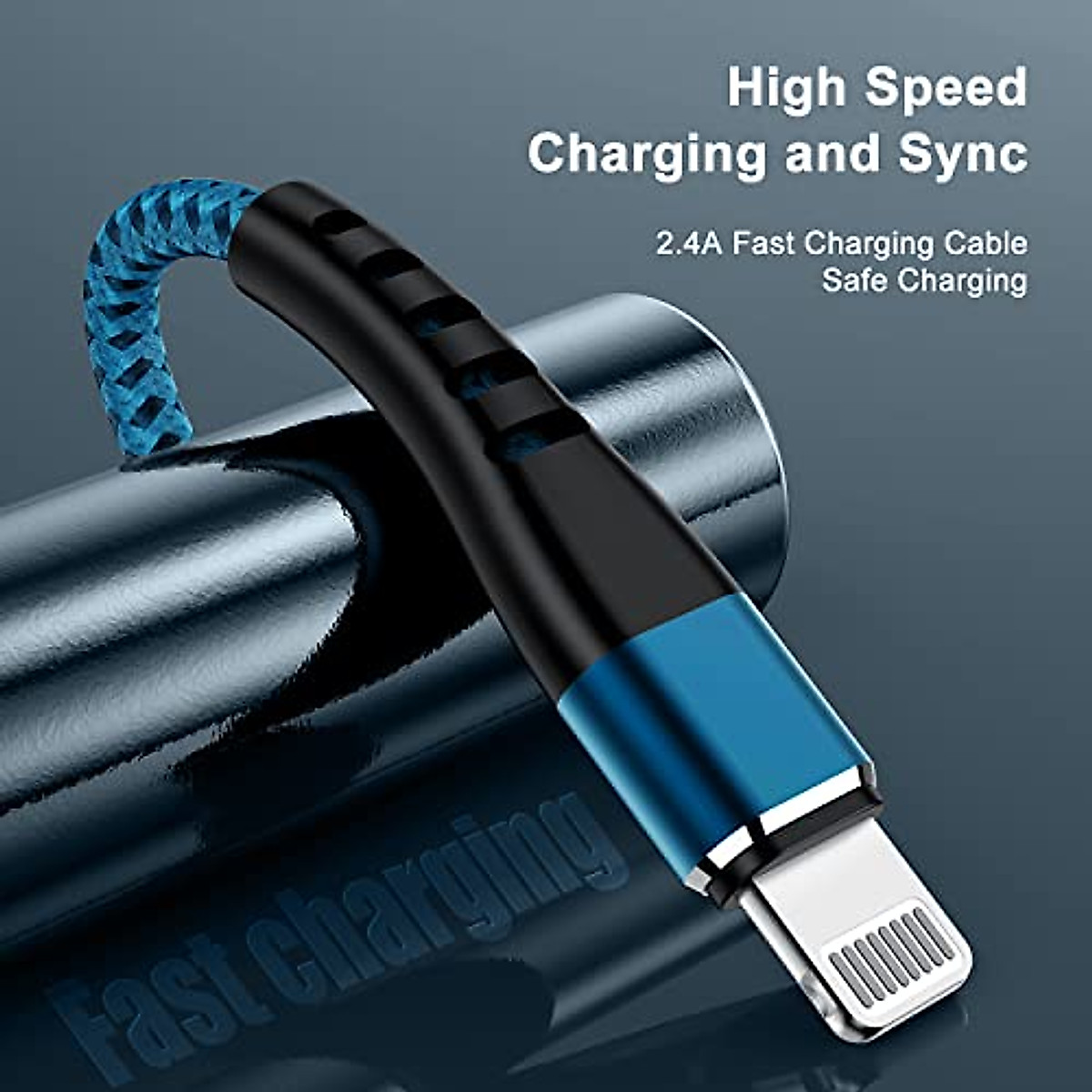 Essri 2Pack for iPhone Charger Cord 10FT, Lighting Cable 10 Feet to USB Charging Cable, Nylon Braided Charging Cord 10 Foot Compatible with iPhone 14 13 12 11 X XS XR 15 Pad - Blue