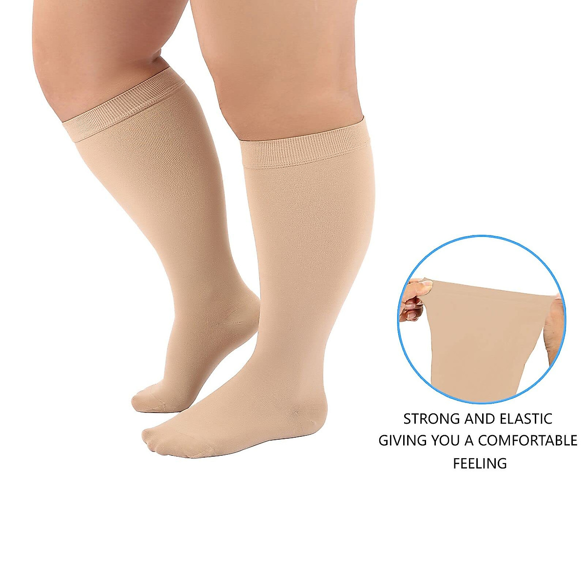 Compression Socks for Women Plus Size Compression Socks Wide Calf Compression Socks Women Men Medias de Compresion para Mujer Circulation Support Medical Beige Pro Knee High Compression Socks 7XL