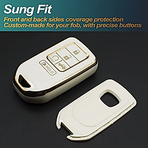 FEYOUN Key Fob Cover Compatible with Honda Accord Civic CR-V Insight Passport Pilot Smart 5 Buttons TPU Remote Keyless Key Fob Case Protection Shell Accessories, White