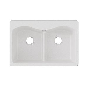 Elkay Quartz Classic ELGLB3322WH0 White Equal Double Bowl Top Mount Sink with Aqua Divide
