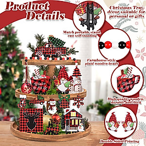 Lucomb 19 Pcs Christmas Tiered Tray Decor Set, Brown Wooden Signs, Farmhouse Rustic Decor, Indoor Kitchen Table Decorations