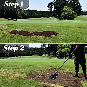 SANDEGOO Lawn Leveling Rake | Levelawn Tool | Level Soil or Dirt Ground Surfaces Easily | 18” x 10” Ground Plate | rakes for lawns Heavy Duty 72” Extra Long Handle | Extracted Iron Metal Black