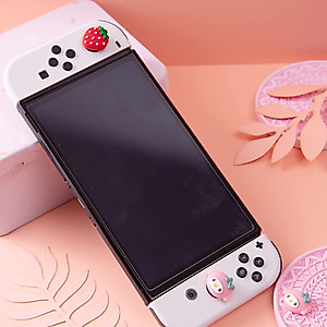 PERFECTSIGHT Cute Melody Switch Thumb Grips for Nintendo Switch OLED/Lite Console, Anime Soft Silicon Joystick Caps, 4PCS Kawaii 3D Analog Stick Button Cover for NS Joycon Controller - Strawberry