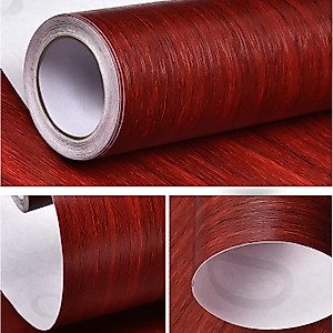 Caltero Red Brown Wood Contact Paper 17.7” x32.8Ft Wood Grain Contact Paper Self Adhesive Textured Wood Panel Film for Decorative Wall Covering Shelf Liners Cabinet Countertop