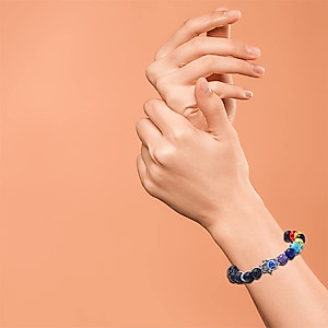 VALIJINA 3Pcs Evil Eye Charm Bracelets-7 Chakras Gemstone Lava Stone Hamsa Hand of Fatima Turkish Evil Eye Lucky Bracelet for Protection and Blessing