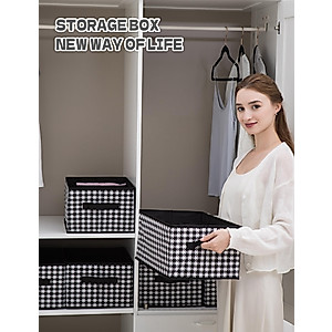 MYTHAUS 3 Pack Large Wardrobe Clothes Organizer, 6 Grid Closet Organizer for Jeans, Pants, T-Shirts, Underwear, Scarf, Foldable Fabric Drawer Organizer Storage Bin with Dual Handles, Black and White