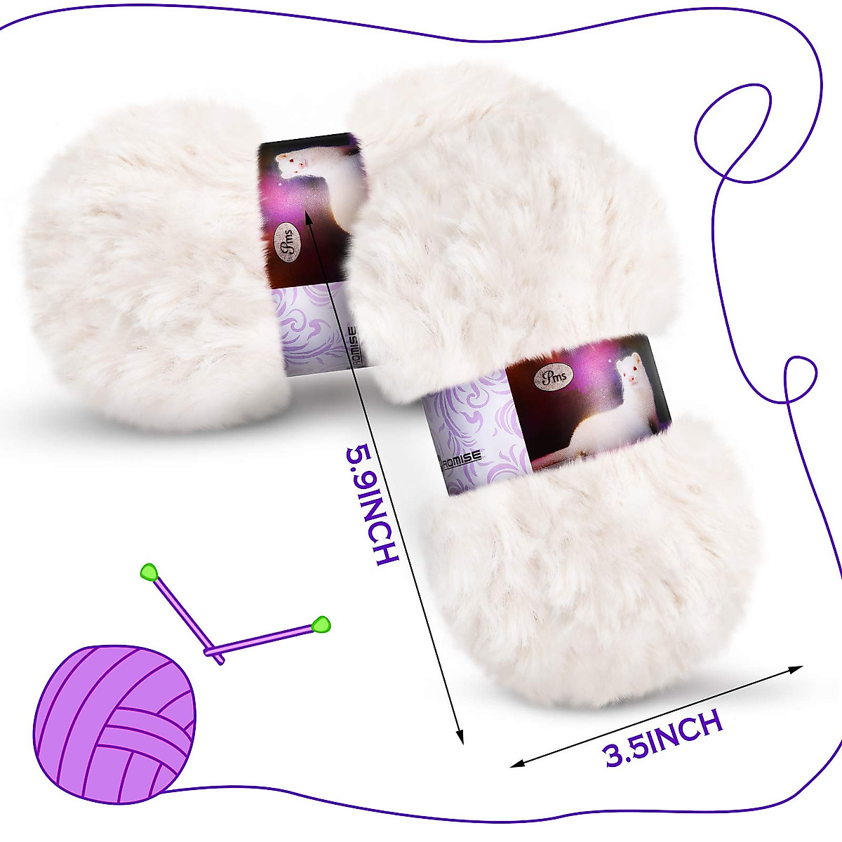 2 Pieces Skeins Soft Fur Yarn Fuzzy Fur Yarn Chunky Fluffy Faux Fur Yarn Eyelash Yarn Cream Fur Yarn for Crochet Blanket Rug Clothes Knitting Project, 30 Meter and 50 Gram for Each (Beige)