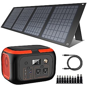 296Wh 600W Portable Power Station with 40W Solar Panel, Solar Generator Outdoor Backup Battery Supply with AC Outlet for Tent Camping, Home Emergency, Traveling, RV Trip