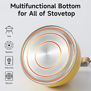 ROCKURWOK Tea Kettle, Tea Pot with Cool Touch Ergonomic Handle, Teapot Food Grade Stainless Steel, Tea Kettle Stovetop, Kettle Teapot, Whistling Tea Kettle, Tea Kettle Pot, 2.7 Quart (Yellow)