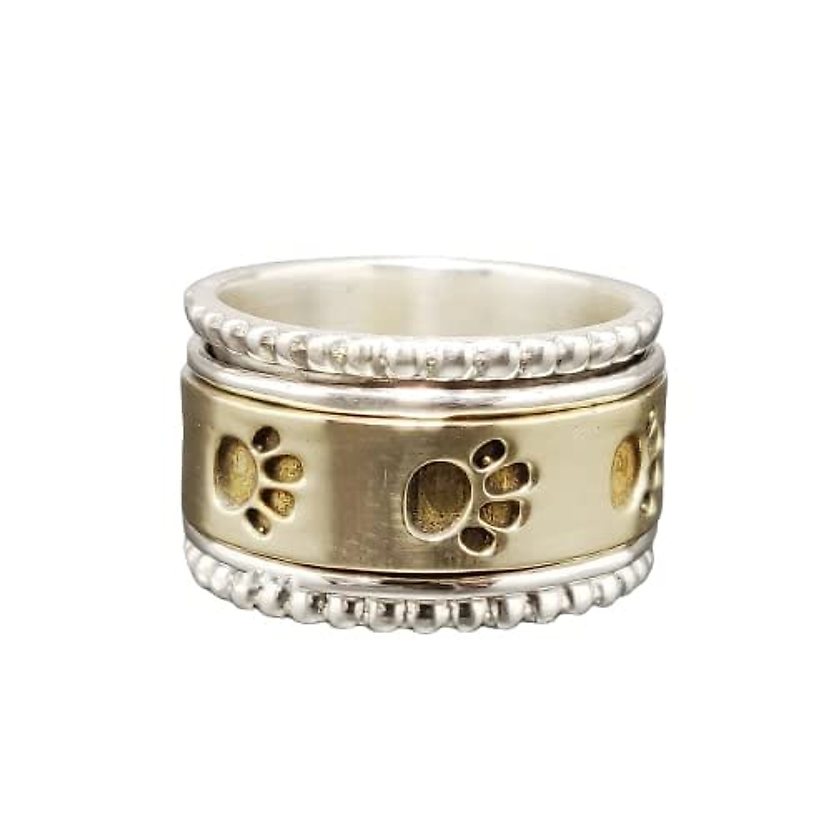 Paw Print Spinner Ring, Solid 925 Sterling Silver Ring, Brass Footprint Ring, Meditation Ring, Handmade Ring and Paw Symbol Spinner Ring for Women, Anxiety Ring, Mediation Ring and Fidget Spinner Ring