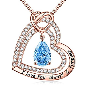 Iefil Mothers Day Gifts Jewelry, Rose Gold Birthstone Jewelry March Blue Aquamarine Necklaces Mothers Day Birthday Gifts for Women Anniversary Valentines Day Gift for Her Jewelry
