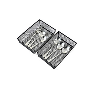 BYCY 4 Pack Silverware Drawer Organizer, Mesh Utensil Organizer for Kitchen Storage, Black Steel Metal Mesh Tray for Flatware Fork Spoon Knife (9 x 6 x 2 Inch)