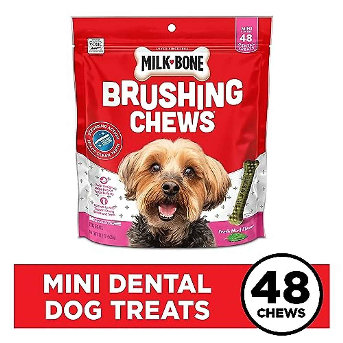 Milk-Bone Fresh Breath Brushing Chews, 48 Mini Daily Dental Dog Treats