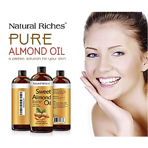 Natural Riches Sweet Almond Oil Cold Pressed, Triple A Grade, Pure and Natural Hexane free Soothing Vitamin E Oil for Skin, Facial Polish, Full Body Massages, Made in USA 16 FL oz.