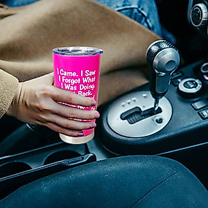CTIGERS Funny Tumblers for Senior Citizens 20 oz Tumbler with Lid and Straw I Came I Saw Tumbler Insulated Travel Mug gifts for Grandma Grandpa Elder Mom Dad Aunt Birthday Gifts Retirement Gifts Pink
