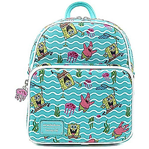 Loungefly Spongebob Squarepants and Patrick Jellyfishing Womens Double Strap Shoulder Bag Purse