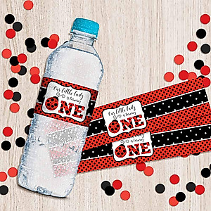 Red Ladybug First Birthday Party Waterproof Water Bottle Sticker Wrappers, 20 1.75" x 8.5" Wrap Around Labels by AmandaCreation