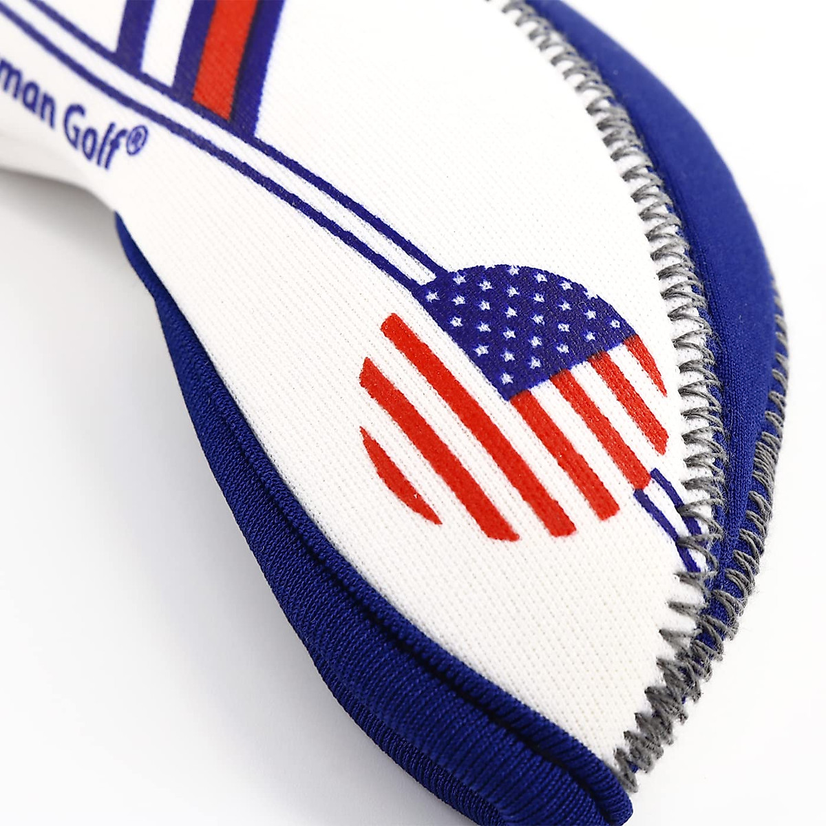 Craftsman Golf Wider Openings US Flag Neoprene Golf Club Head Cover Wedge Iron Protective Headcover for Most Brand Standard Iron Heads (White & Blue,wider opening)