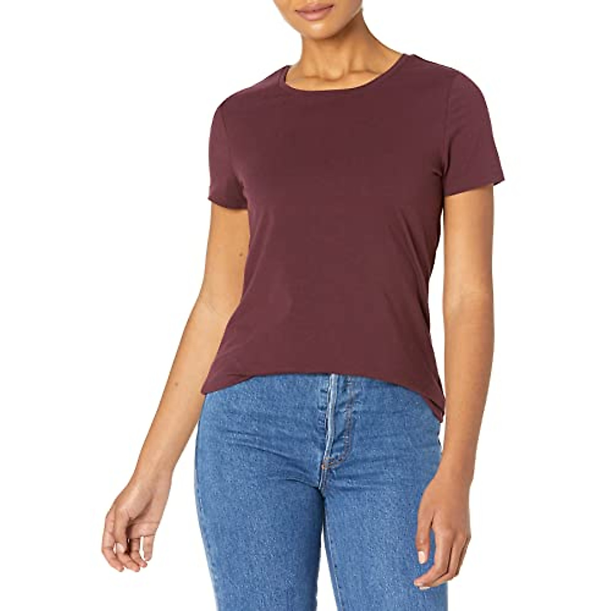 Amazon Essentials Women's Classic-Fit Short-Sleeve Crewneck T-Shirt, Pack of 2, Burgundy/Navy, Large