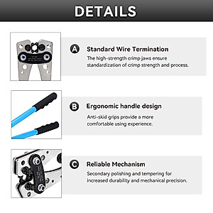 HKS Battery Cable Lug Crimping Tool 10-1 AWG with 60Pcs Copper Ring Terminals 8 Sizes Cable Lugs Set, Heavy Duty Wire Crimper