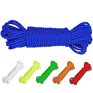 JeogYong Nylon Rope 33ft 1/5 inch (5mm) Clothes Line Ropes, Colored Clothesline Flag Pole Rope, Thick Strong Nylon String for Multi-Purpose Tie Down Outdoor Gardening Clothing Hanging Craft Projects