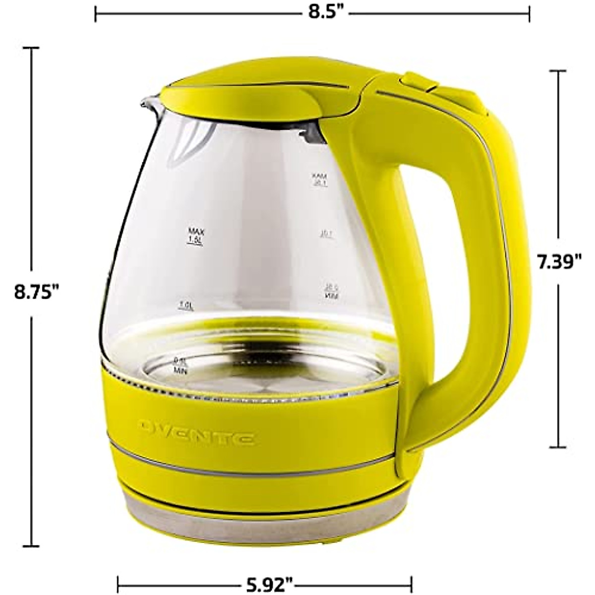 OVENTE Glass Electric Kettle Hot Water Boiler 1.5 Liter Borosilicate Glass Fast Boiling Countertop Heater - BPA Free Auto Shut Off Instant Water Heater Kettle for Coffee & Tea Maker - Green KG83G