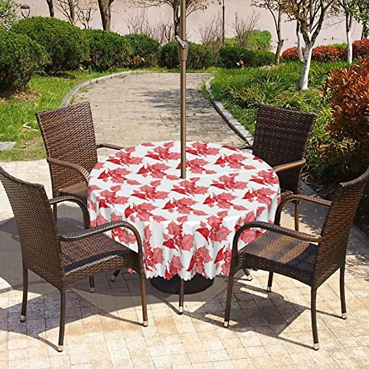 Cardinal Bird Pattern theme Outdoor Tablecloth Water Resistant Spillproof Table Cover with Zipper Umbrella Hole for Patio Garden Tabletop Decor,for outdoor umbrella table(60" Round,Dark Coral White)