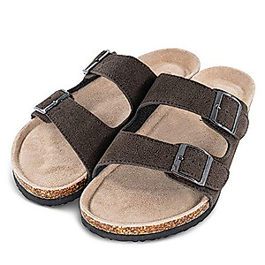 TF STAR Men’s Cow Suede Leather Slide Sandals,2-Strap Adjustable Buckle,Casual Slippers, Slide Cork Footbed shoes