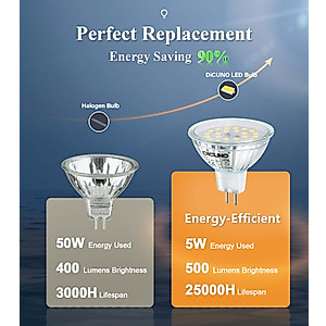 DiCUNO MR16 LED Bulbs 50W Halogen Equivalent Non-Dimmable 12V AC/DC, GU5.3 Bi-Pin Base Daylight White 6000K 5W Glass Cover 120° Beam Angle 500LM for Recessed, Track, Accent Lights, 10 Packs