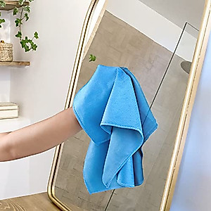 HOMEXCEL 8 Pack Microfiber Glass Cleaning Cloth,Streak Free,Reusable Microfiber Cleaning Cloth 14X16inch,for Cleaning Windows,Glasses,Mirrors,Screens,Stainless Steel and More(Blue