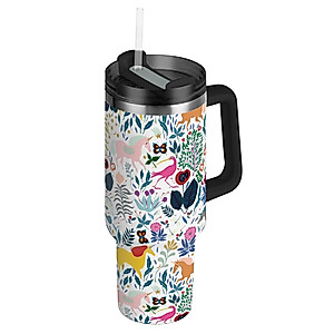 Yasala Car Tumbler with Handle Fairytale Forest Unicorn Travel Mug Coffee Cup Insulated Beverage Container Mega Cup for Hot Cold Drinking Thermos Water Bottle Cupholder Friendly 40 oz