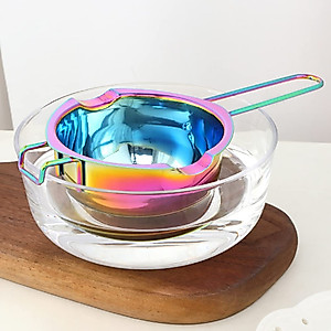 Buyer Star Stainless Steel Melting Pot, 400ml Boiler Pot for Melting Chocolate, Butter, Cheese, Caramel and Soap Making (Rainbow no.0)