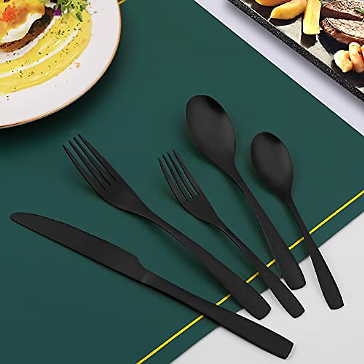 Bettlife Matte Black Silverware 20 Piece, Spoon and Fork Set, Kitchen Cutlery Set for New Apartment, Stainless Steel, Dishwasher Safe