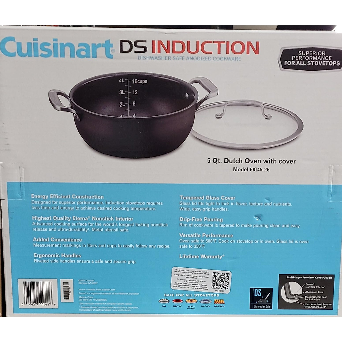 CUISINART DS INDUCTION DISHWARE SAFE ANODIZED COOKWARE 5 QT DUTCH OVEN WITH COVER
