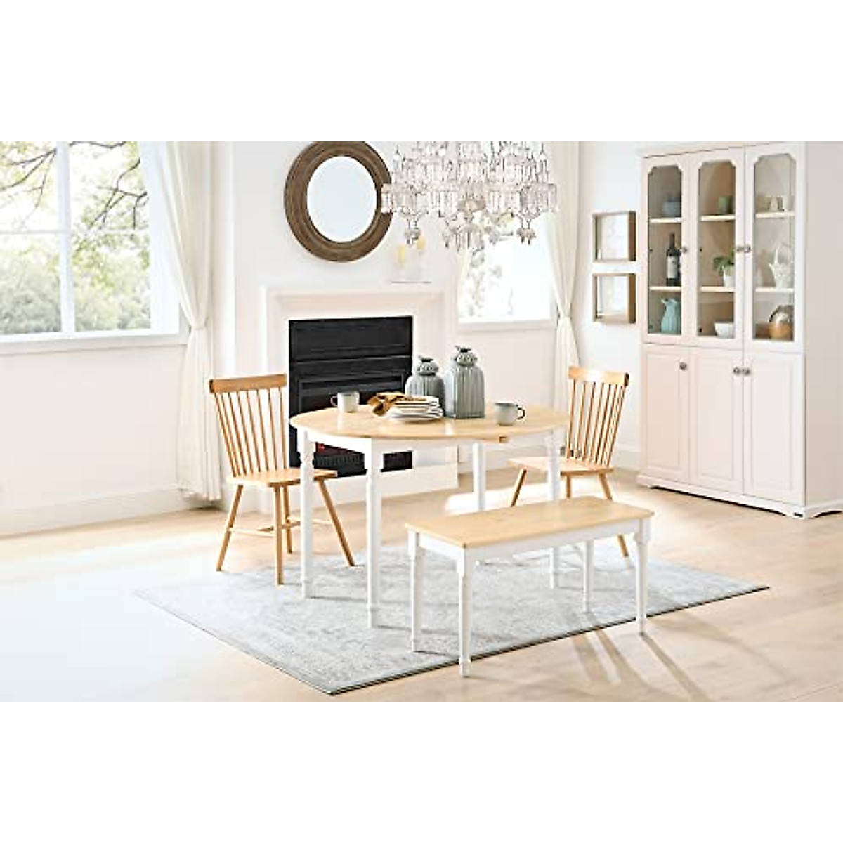 MUSEHOMEINC Farmhouse Folding Dinning Table, Round Table, Dinning Tables for Small Spaces,Drop Leaf Extendable Oval Top Kitchen Table,Space Saving Kitchen Table Dining Room,Living Room