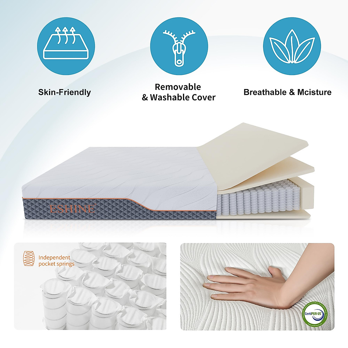 ESHINE Short King RV Mattress - 10" Hybrid RV Mattress, Shock-Absorbing and Pressure-Relieving, for RVs, Campers & Trailers