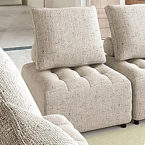 CABSETT 5-Pieces Patio Furniture, Outdoor Modular Sofa with Aluminum Frame, Support Cushions and Back Cushion Cover-Removable, Waterproof/Fade-Resistant, for Deck Porch Poolside Garden, Light Brown