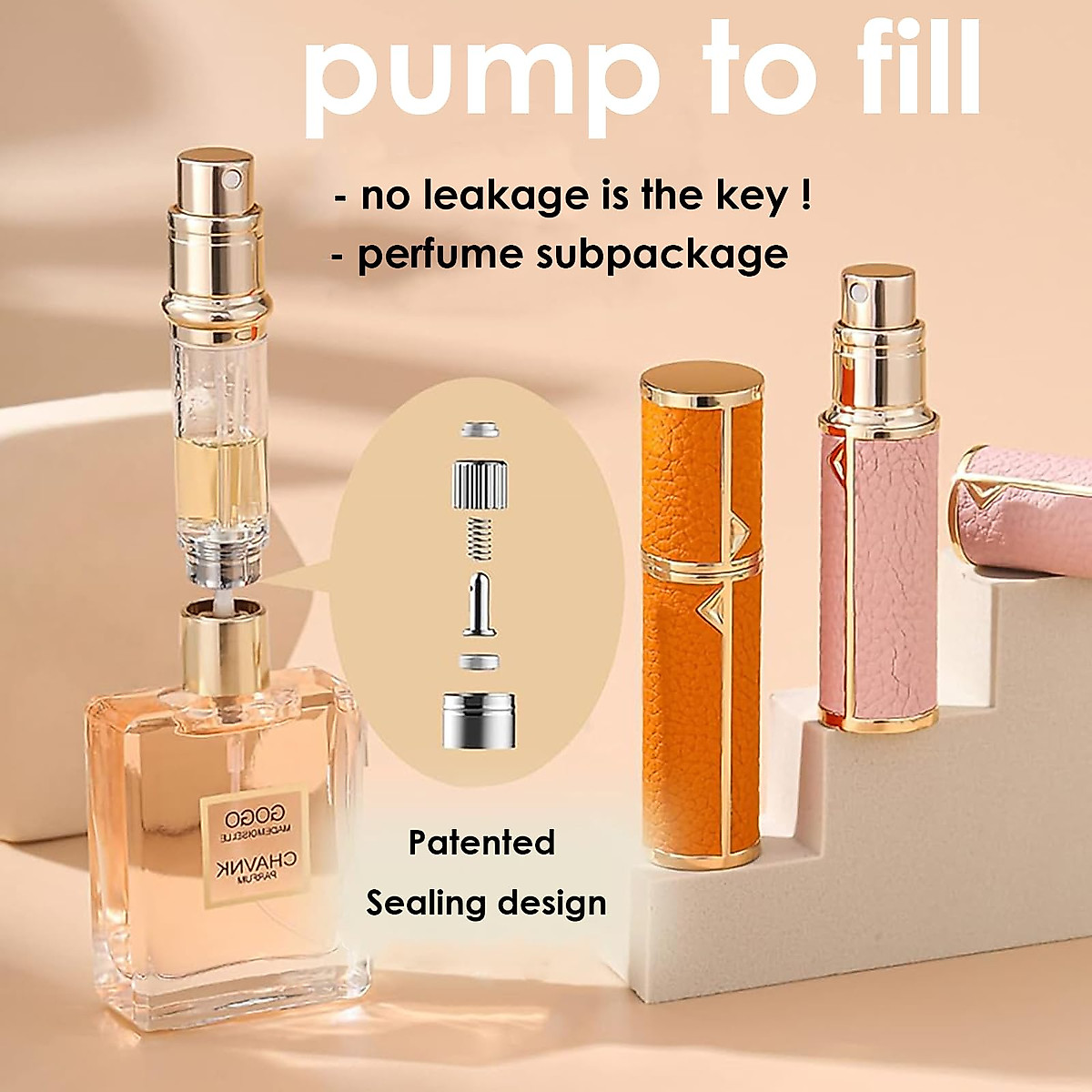 Perfume Travel Refillable Bottle,Genuine Leather Perfume Atomizer,Mini Travel Cologne Dispenser,Portable Sprayer Pocket Size Atomizer for Cruise Car Trip Purse Gift 5ml -Pink