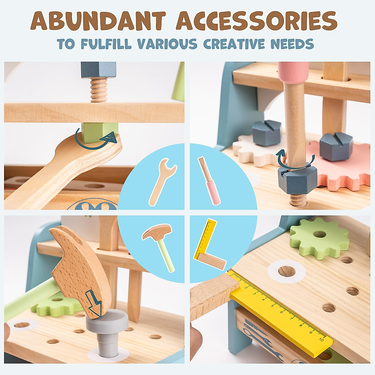 ROBUD Mini Wooden Play Tool Workbench Set for Kids Toddlers - Construction Toys Gift for 36 Months 3 4 5 Years Old Boys Girls